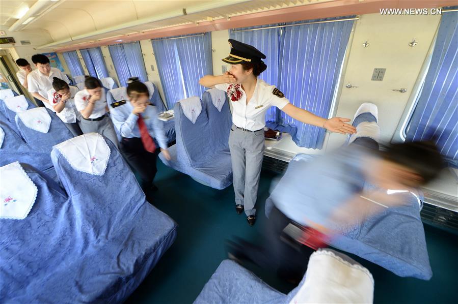 Newly-recruited stewards trained on train in east China's Nanchang ...