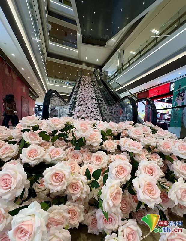 One Mall in Xiamen unveiled pink "rose waterfall" for the arrival of ...